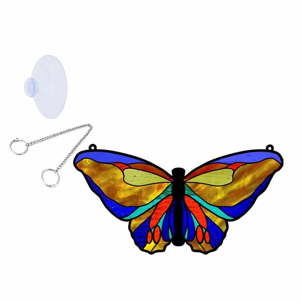 Витражные птицы, висящие на окне с акриловым мультяшным орнаментом