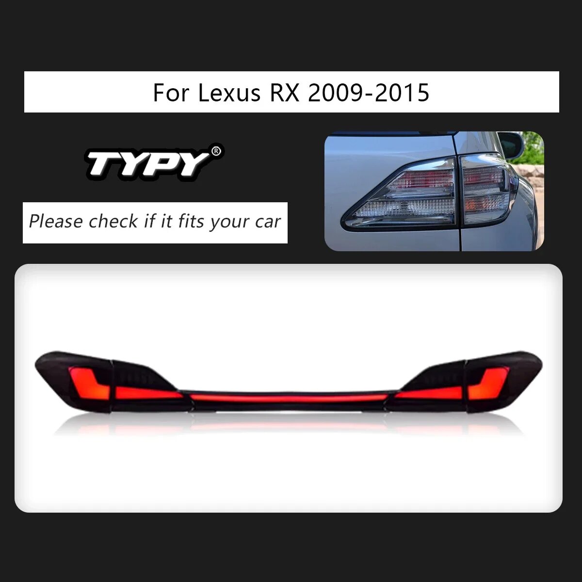 TYPY Автомобильный фонарь для Lexus RX350 Задний фонарь 2009-20215 RX300 RX270 RX Задние фонари DRL Ходовые задние фонари DRL Поворотник Автозапчасти, For 2009-2015, 3 PCS