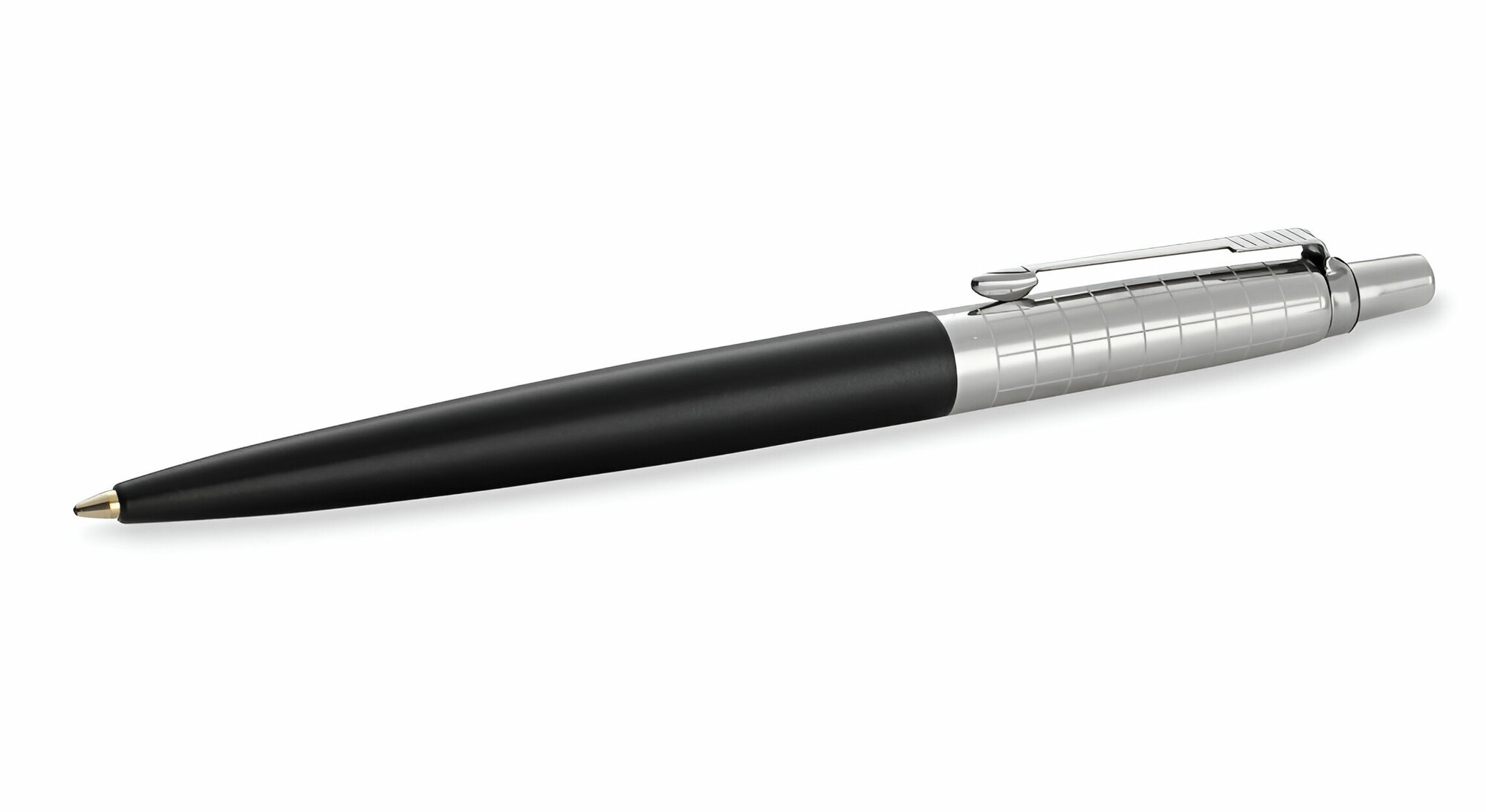 Шариковая ручка PARKER Satin Black Chiselled, сталь, цвет корпуса черно-серебряный, 1мм