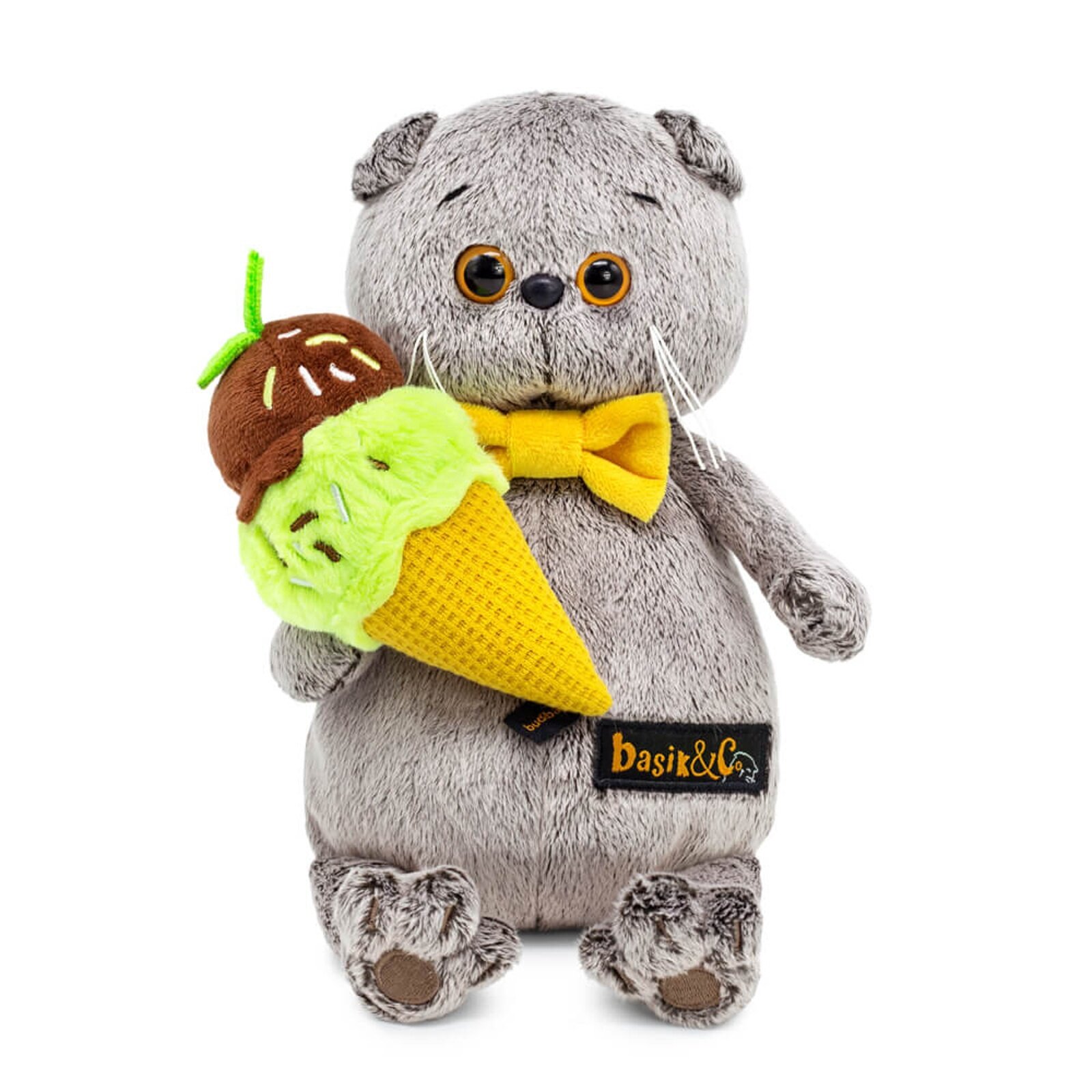 Мягкая игрушка Басик и Ко «Кот Басик» с мороженым, 19 см, искусственный мех