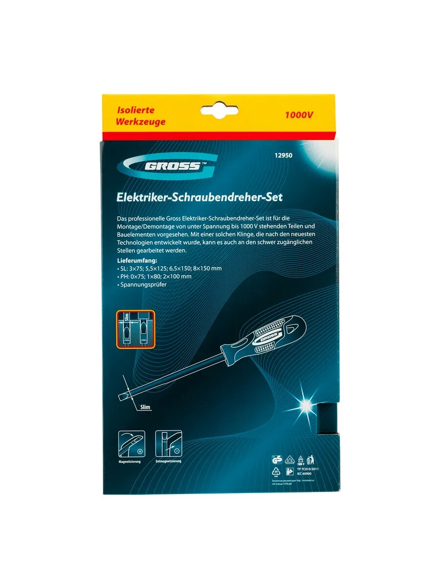 Набор отверток диэлектрических до 1000 В, 8 ш, GROSS, 12950
