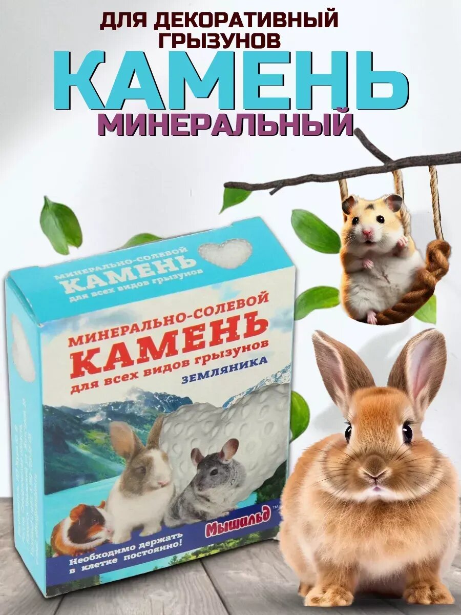 Минерально-солевой камень Земляника для грызунов, 50 г