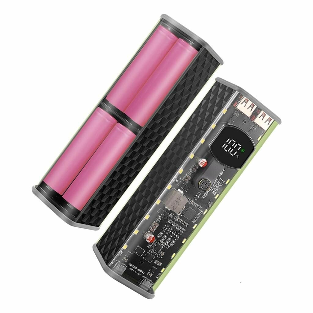 Чехол для быстрой зарядки 45WPD, вмещает 8x18650 аккумуляторов, без пайки, прозрачный корпус ABS, - Черная рамка