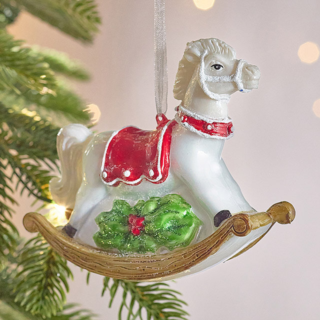 Елочная игрушка Лошадка-Качалка Пальми 12 см белая, стекло, Winter Deco, 5030159