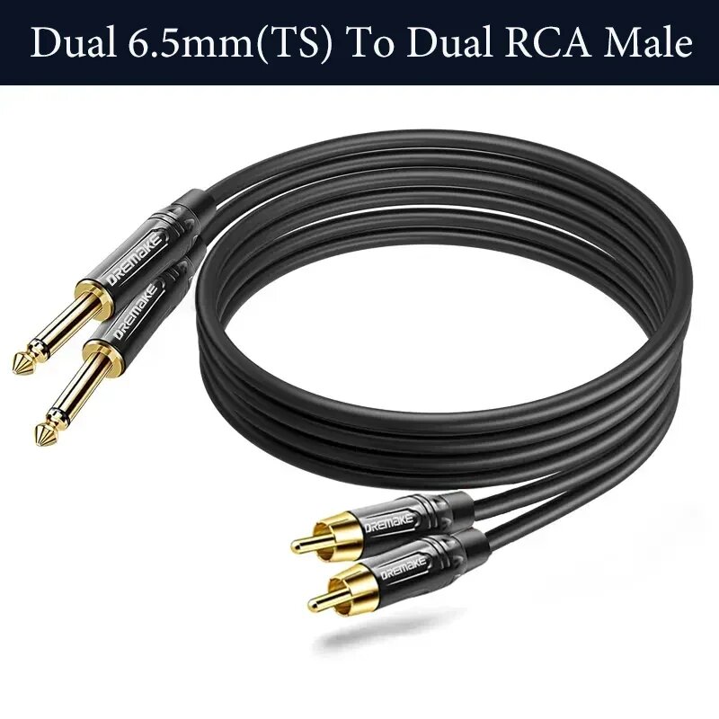 Кабель 6.5mm (TS) - 2 RCA, 2M, черный