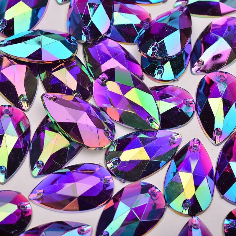 Акриловые стразы AB для вышивания 17*28 мм JUNAO 100 шт. Purple AB