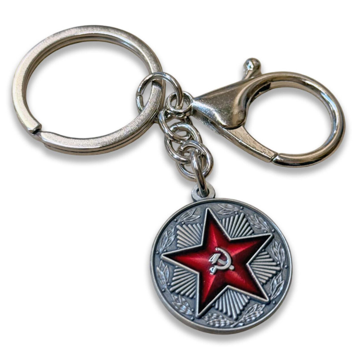 Брелок-медаль "За безупречную службу в Вооруженных Силах СССР" 1 степени, крепление кольцо и карабин, диаметр 25мм