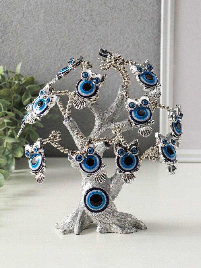 Сувенир от сглаза "Дерево с филинами" серебро 17,5х6,5х23 см