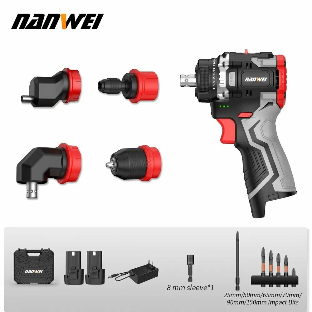 NANWEI Дрель с несколькими головками 4 в 1- 16,8 В - бесщеточная (Батарея 2.0ah x1)