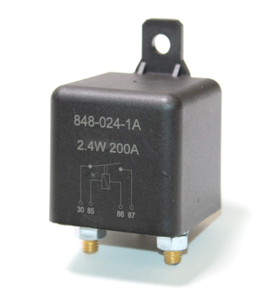 Реле автомобильное силовое 848-024-1A 2.4W на 4-ре контакта 24V 200A, потребляемая мощность 2.4W