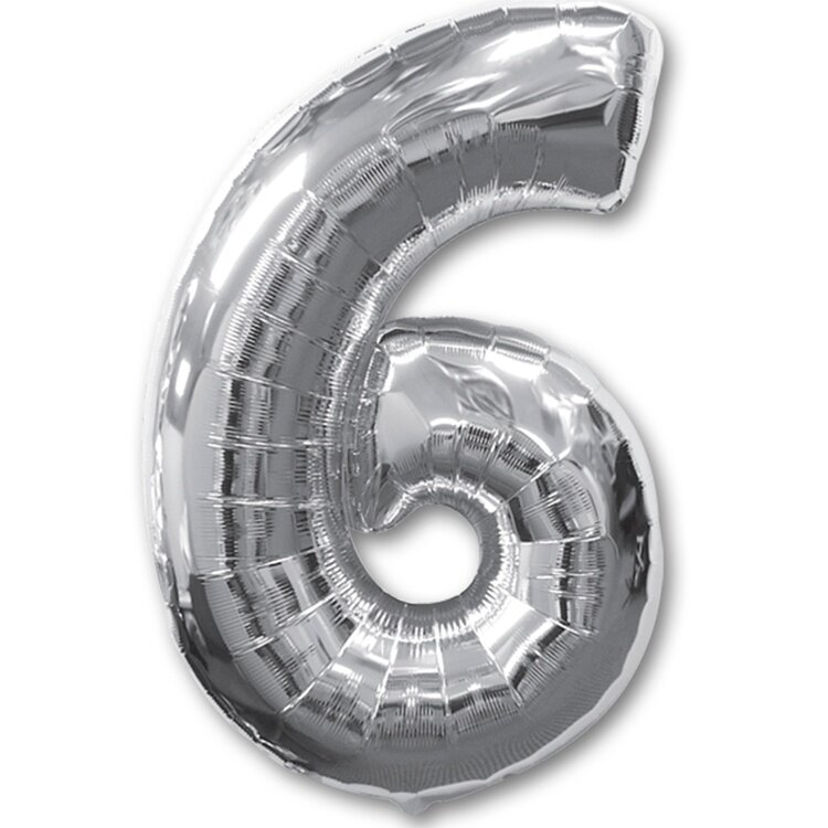 Воздушный шар Anagram фольгированный, цифра 6, Silver