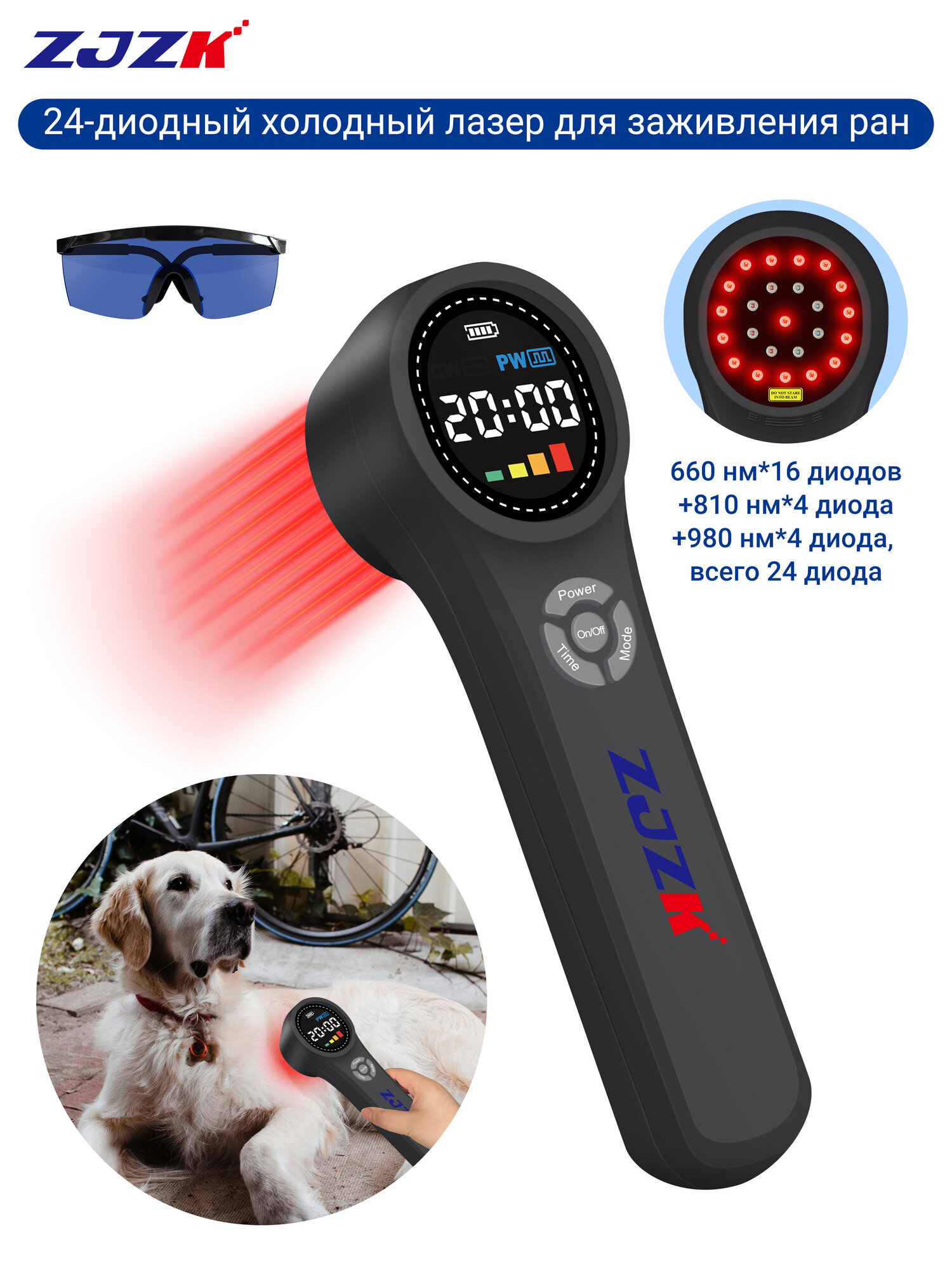 Домашний портативный лазерный аппарат холодного лазера красный/инфракрасный 1760 мВт