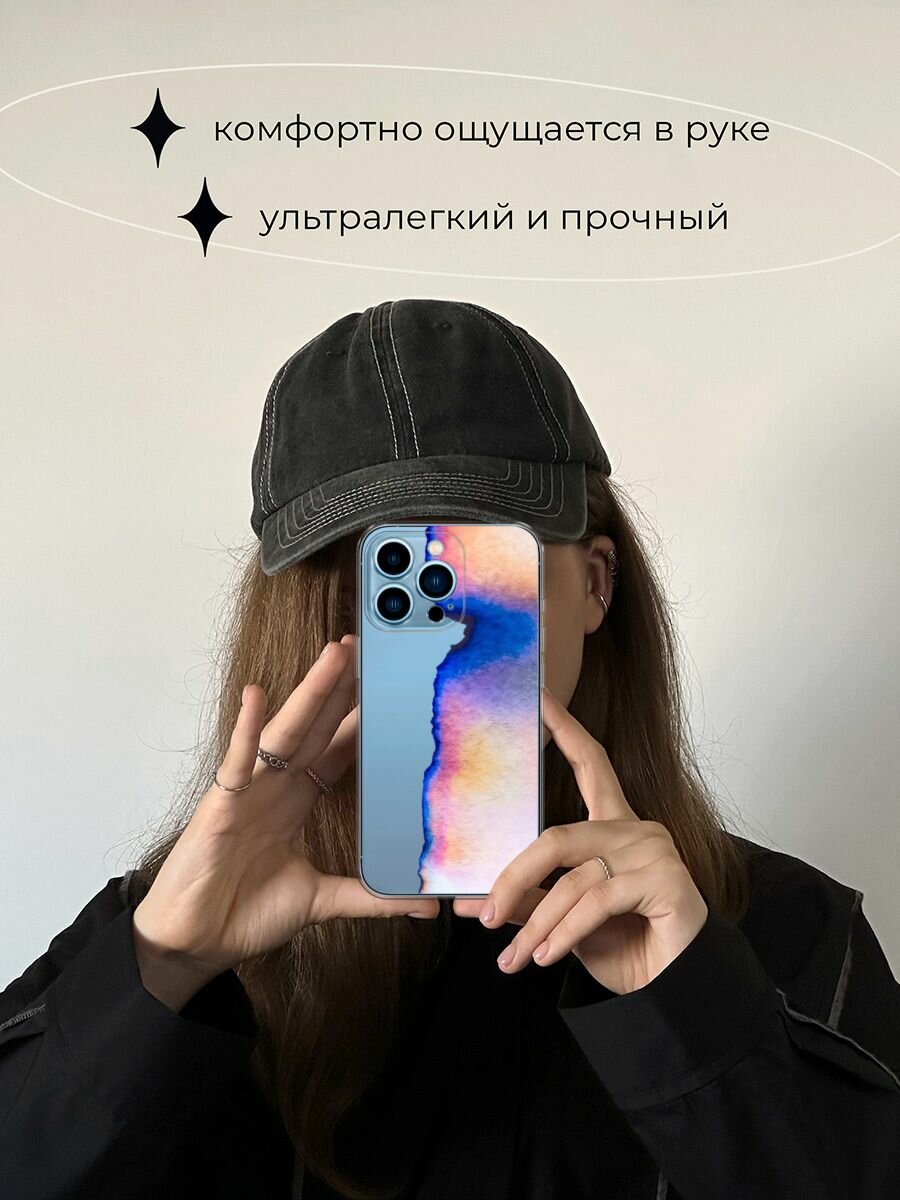 Чехол на Apple iPhone 13 Pro / Айфон 13 Про с принтом Синяя акварель, прозрачный — фото 1