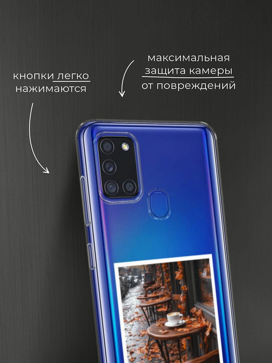 Чехол на Samsung Galaxy A21s / Самсунг Галакси A21s с принтом Осень и кофе — фото 1