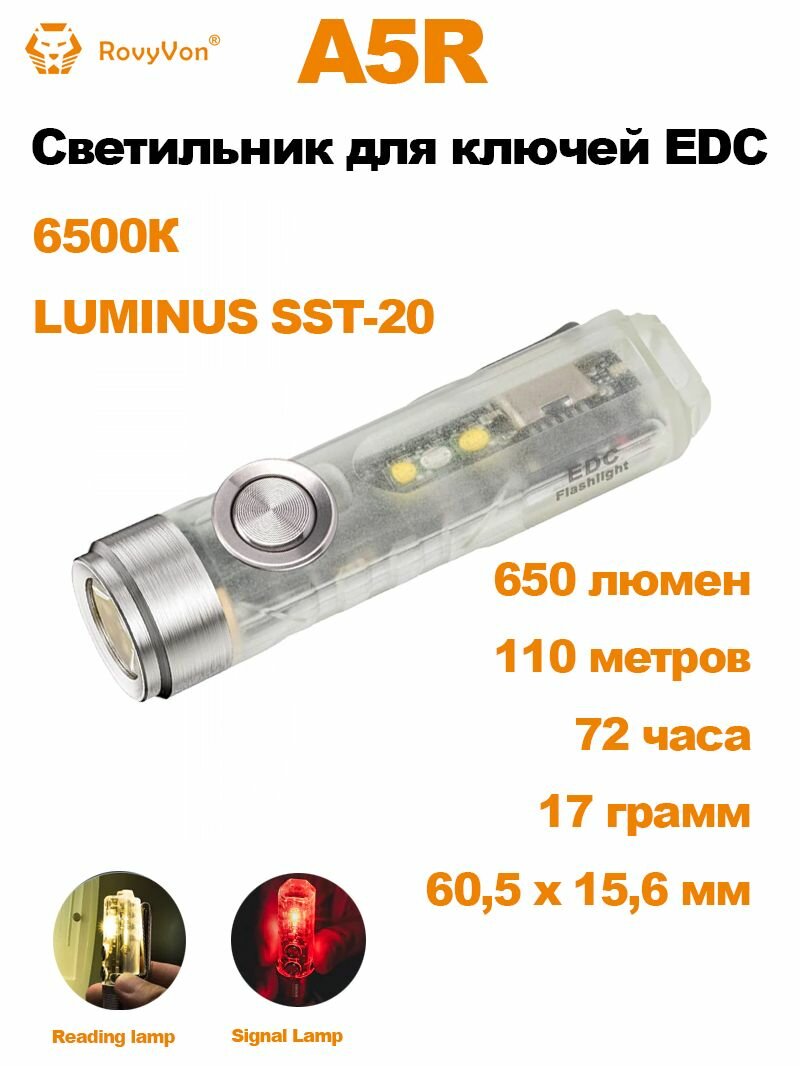 RovyVon A5, Светильник для ключей EDC, 650 люмен