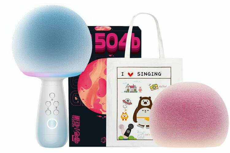 Микрофон-динамик Sing 504b для стриминга, clear sky blue, с сумкой, с розовым чехлом
