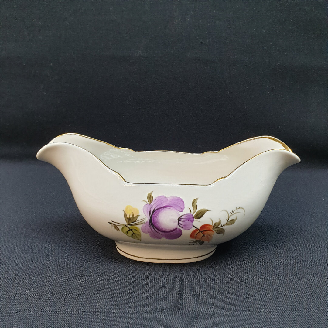 Соусник 400 мл, Коростень, фарфор, ручная роспись, позолота, винтаж СССР