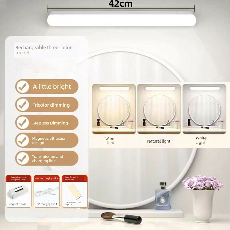 Светодиодная лампа для зеркала, настольная лампа для макияжа, лампа для общежития, магнитное крепление без сверления,