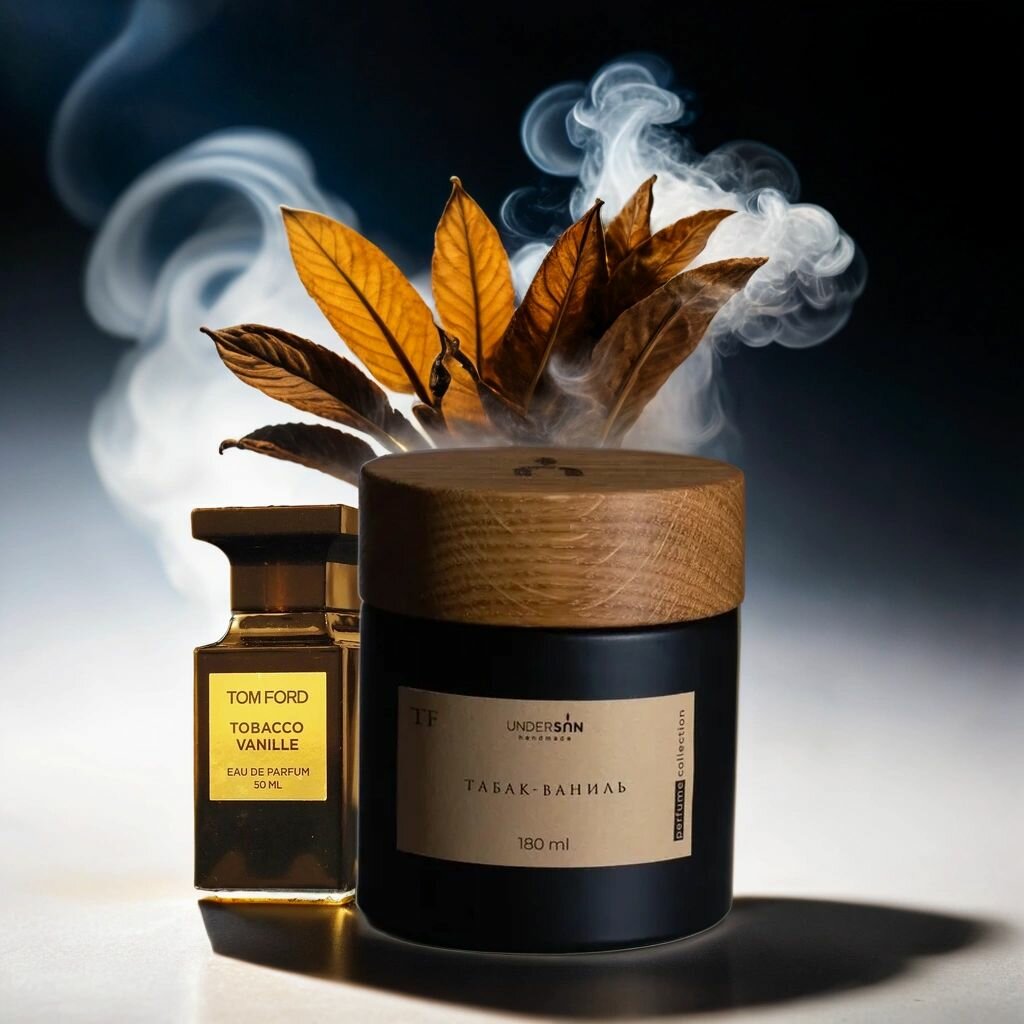 Свеча ароматическая TF Табак и ваниль / аромасвечи интерьерные для дома / подарок женщине 180ml, UNDERSUN