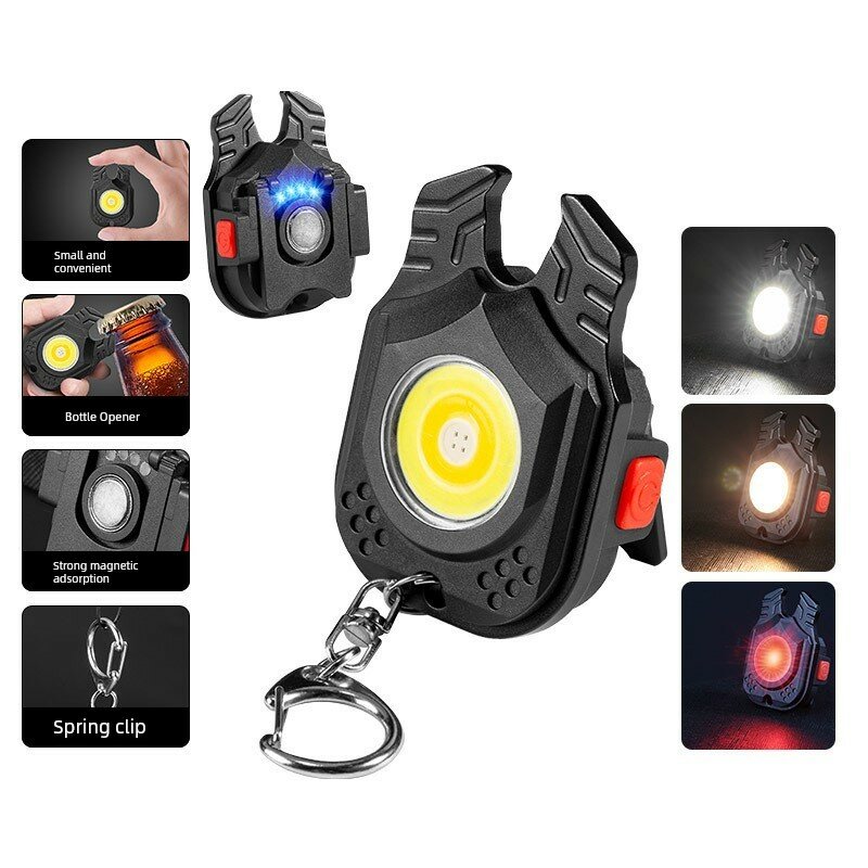Мини-фонарик-карабин, аварийный COB-фонарик на брелок, USB-фонарик, портативный фонарик для улицы, рабочий фонарь