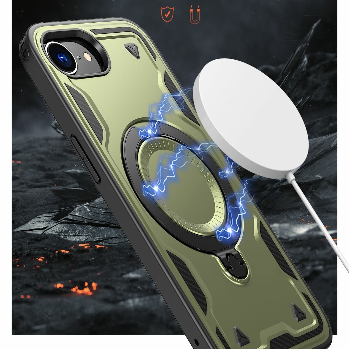 Чехол Magneto Case с кольцом для iPhone 16e зеленый