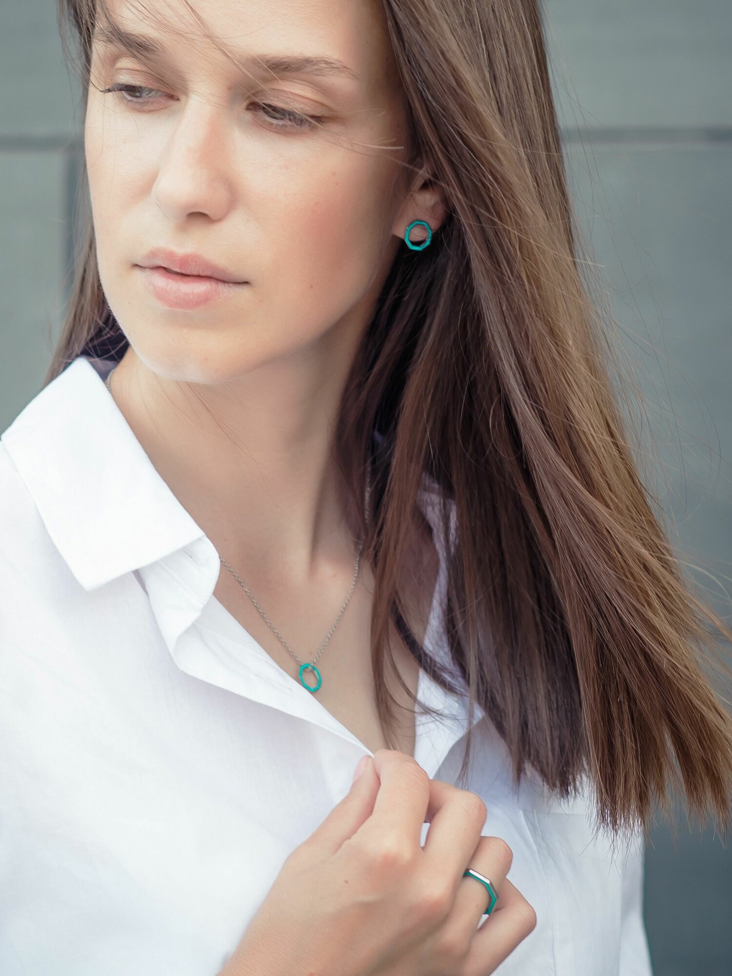 Кольцо FLEUR DE NEIGE JEWELRY, эмаль, размер 16, бирюзовый, серебряный — фото 1
