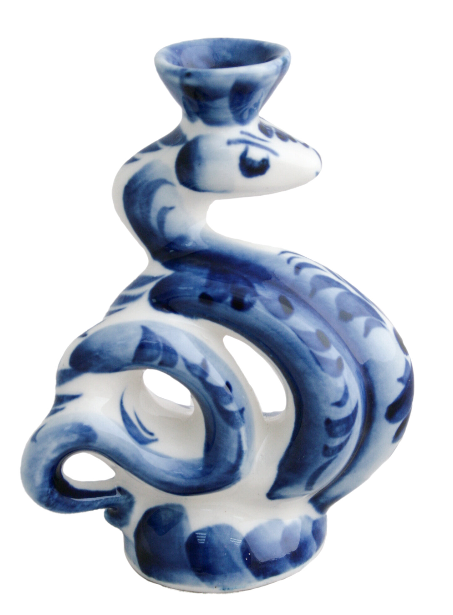 Фигурка Гжель "Змея", символ 2025 года, фарфор, белая 05, высота 10,5 см, подсвечник