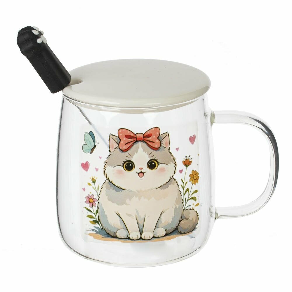 Кружка с крышкой и ложкой, 430 мл, 12х9х12,5 см KSM-819304