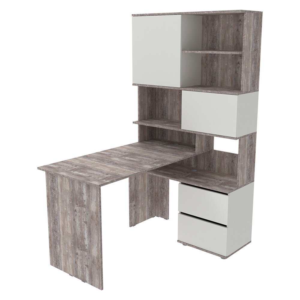 Стол письменный со стеллажом 1045 Бетон Белый