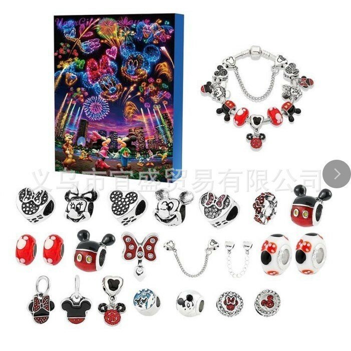 Браслет-сюрприз в рождественской коробке с вышитыми буквами, креативный браслет-украшение из сплава, браслет-имитация Микки Мауса из сплава.