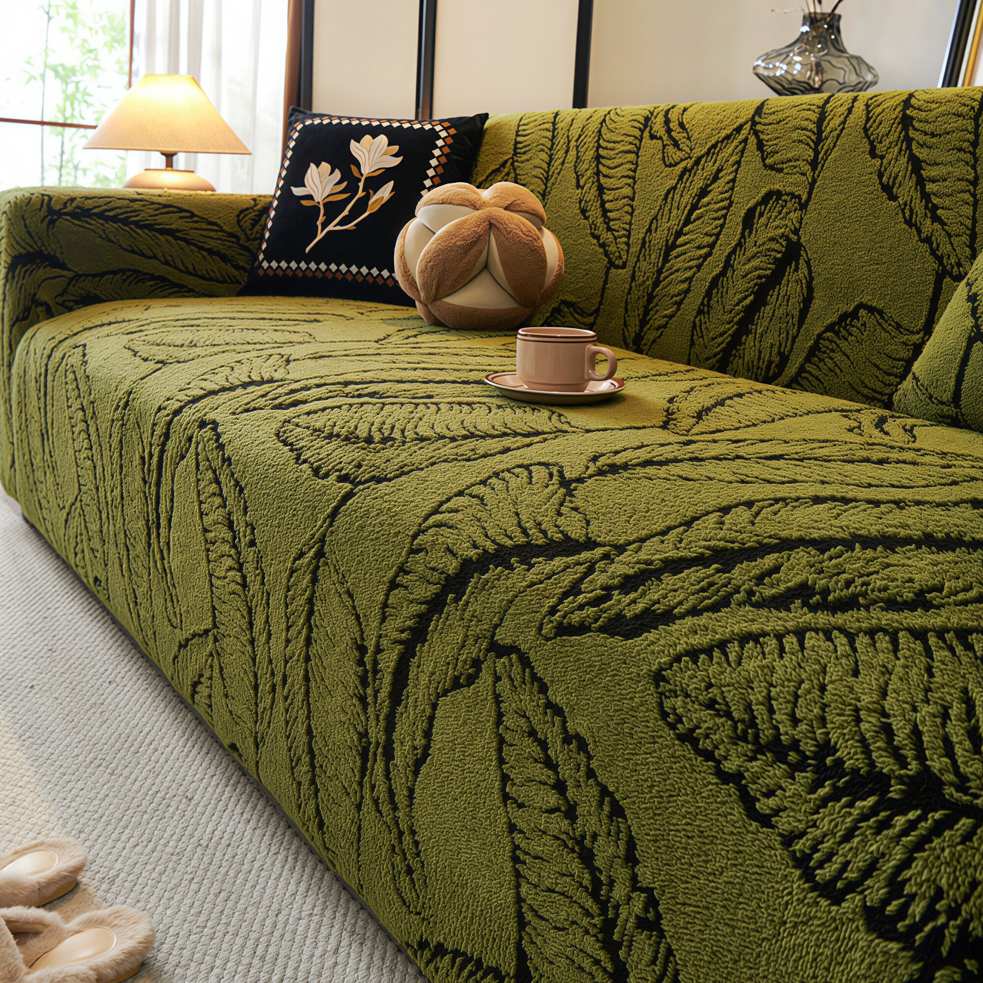 Флисовый полный чехол для дивана анти-царапины - Ечжицю матча зеленый Двухместный