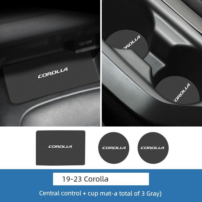 Набор из 3 элементов для салона Toyota Corolla 2019-2024: чехлы для центральной консоли и кружек в винтажном сером цвете