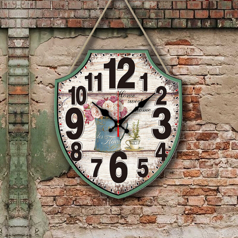 Высококачественные настенные часы в европейском стиле в стиле ретро, в форме деревянного щита, 25*45 см