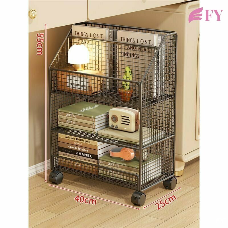 Полка под столом-черная трехслойная вертикальная на колесиках