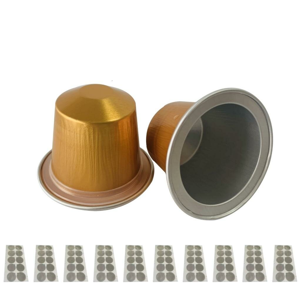 100 шт. Пустые алюминиевые капсулы для кофе с крышками, Золото