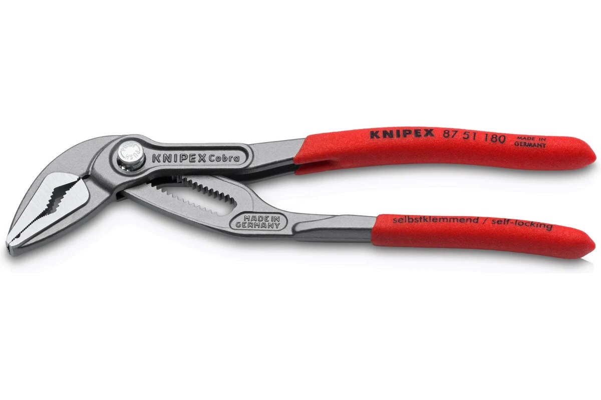 Клещи KNIPEX переставные, тонкие, зев 32 мм, длина 180 мм, фосфатированные, обливные ручки, SB COBRA ES