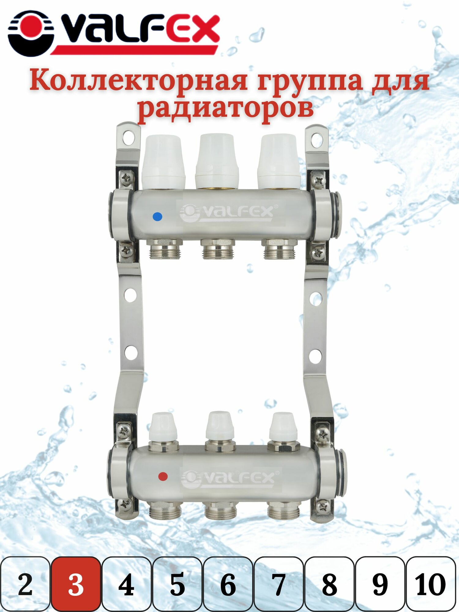 Коллекторная группа из нержавеющей стали для радиаторов 1"х3/4" Valfex 3 отвода