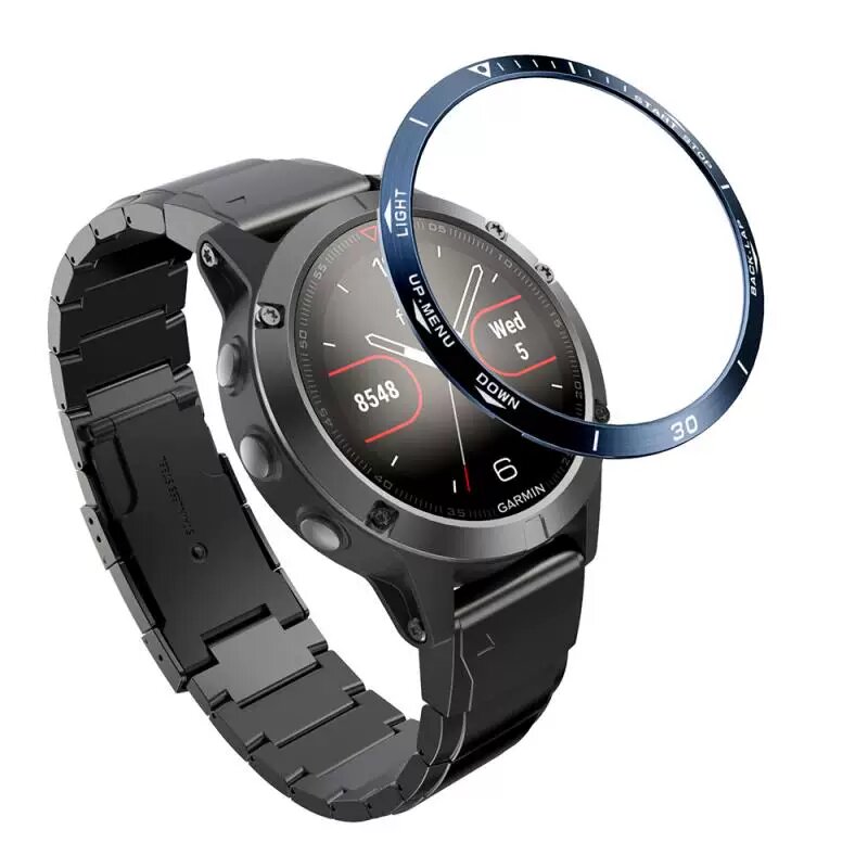 Защитный чехол для часов Garmin Forerunner 935/945 с металлическим ободком - стиль A, синий/белый циферблат