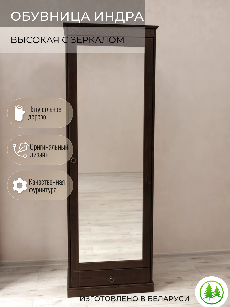 Обувница 101 SP Индра махагон, шкаф для обуви с зеркалом распашной деревянный