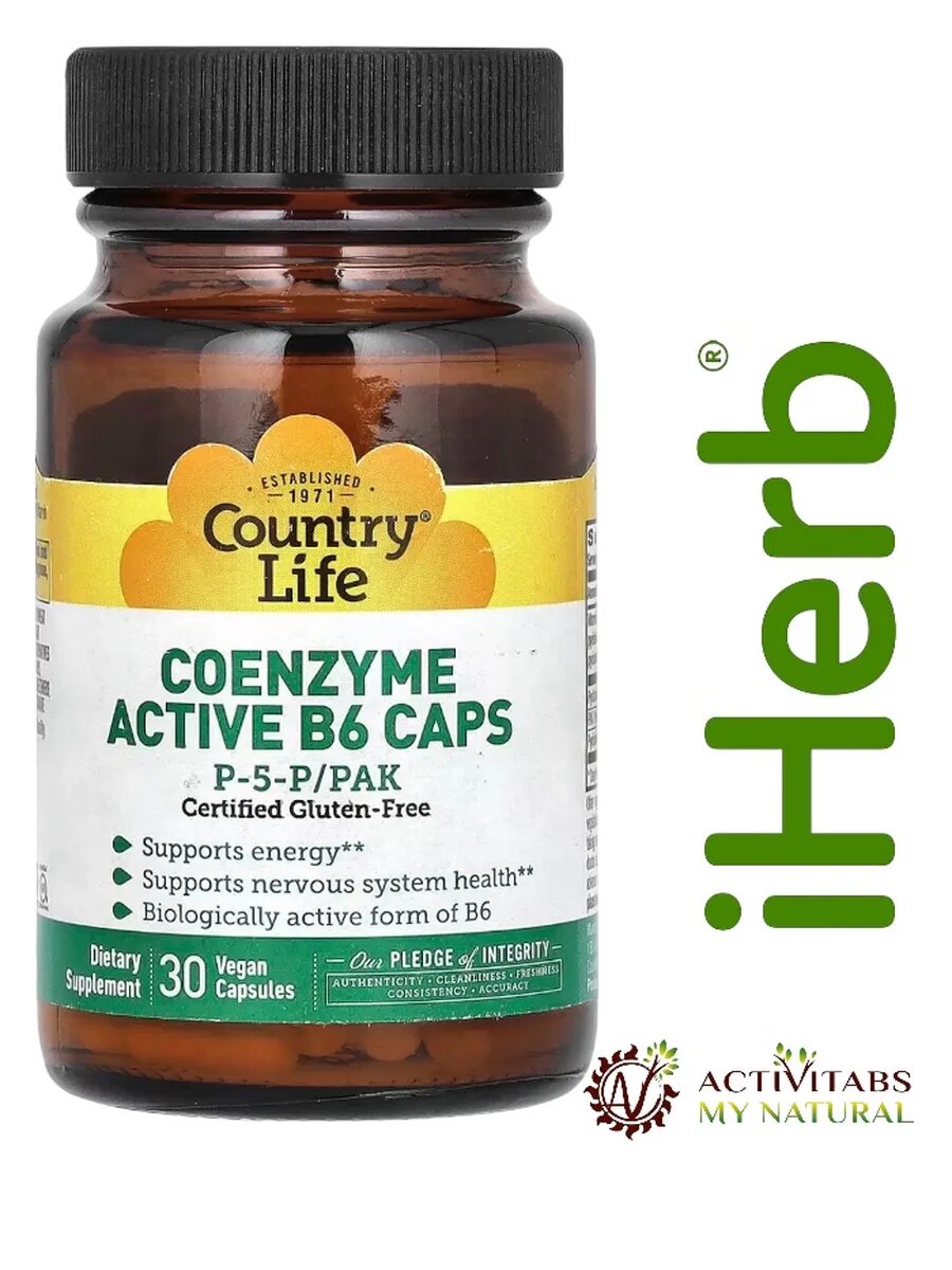 Country Life, коферментный активный витамин B6 в капсулах, P-5-P/PAK