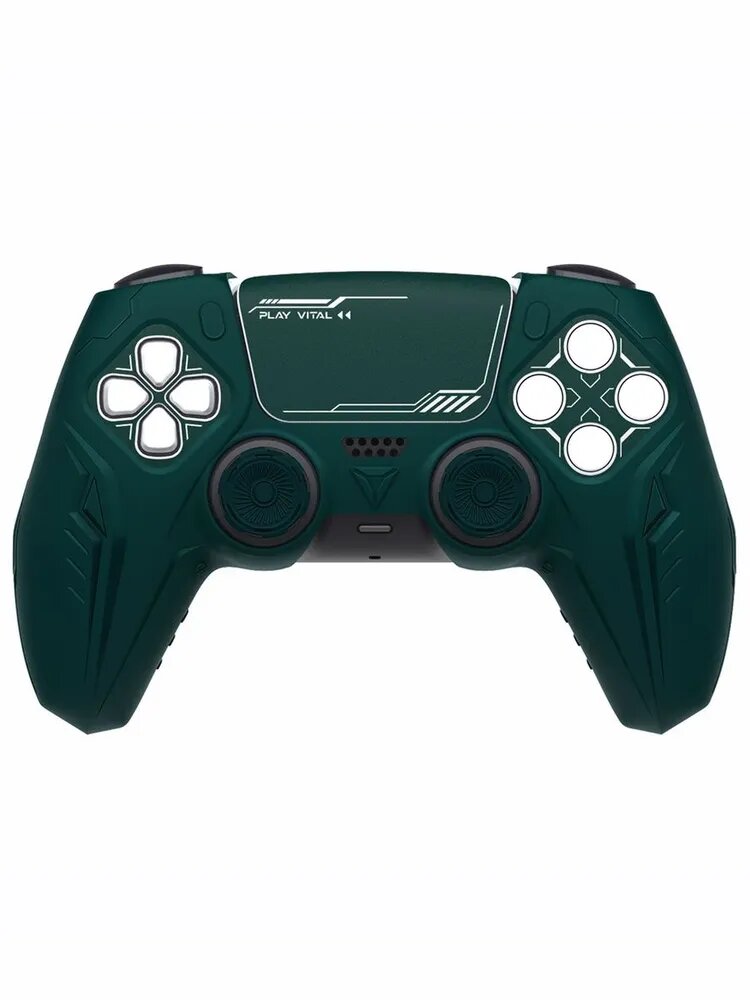 PlayVital Силиконовый чехол PS5, полная защита, совместим с док-станцией, CyberMech дизайн, накладки на стики, Гоночный зелёный