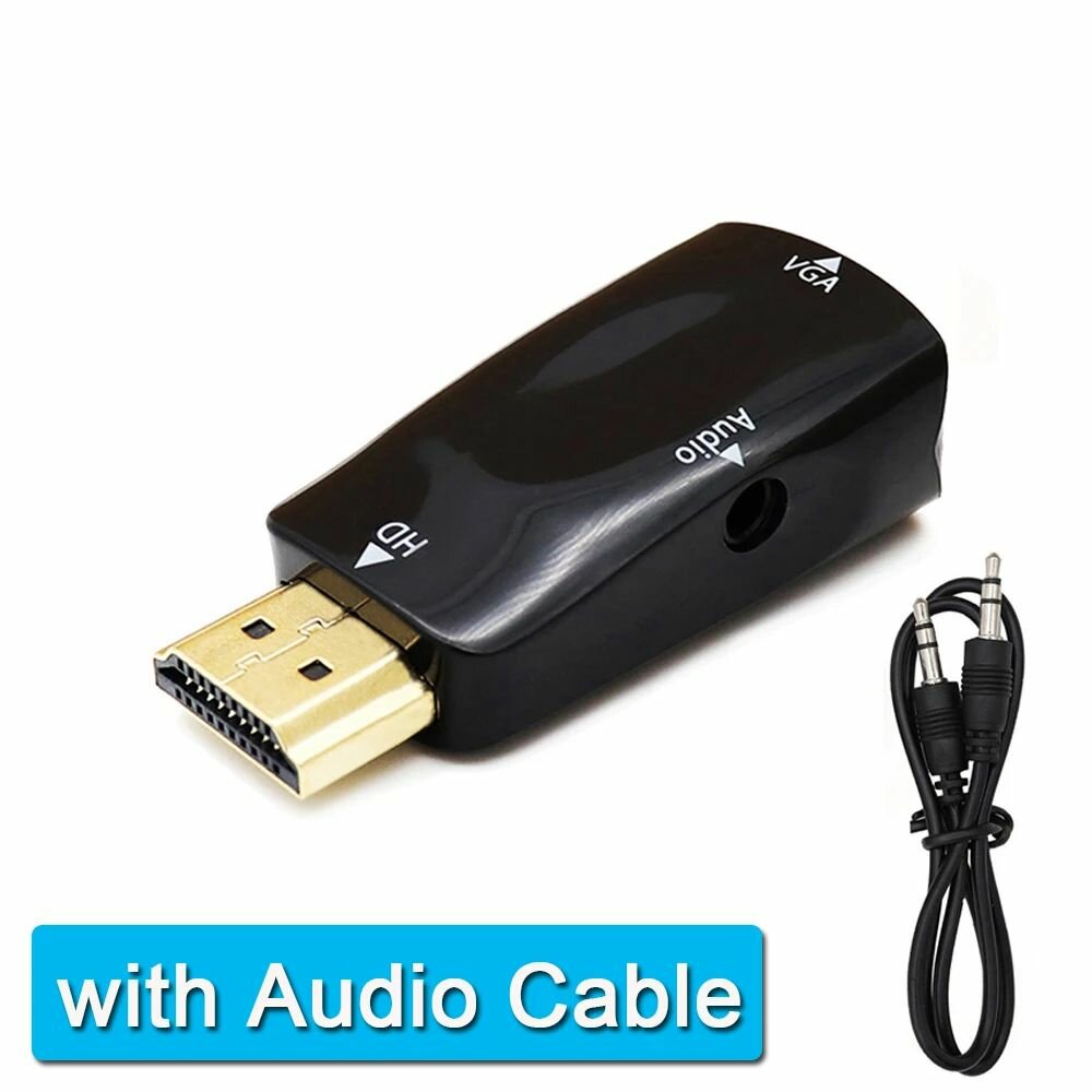 HDMI-совместимый конвертер в VGA с аудиокабелем 3,5 мм Jack и разъемом "папа" на "мама" для HD 1080p, подходит для телевизоров, ПК, ноутбуков, дисплеев и проекторов.