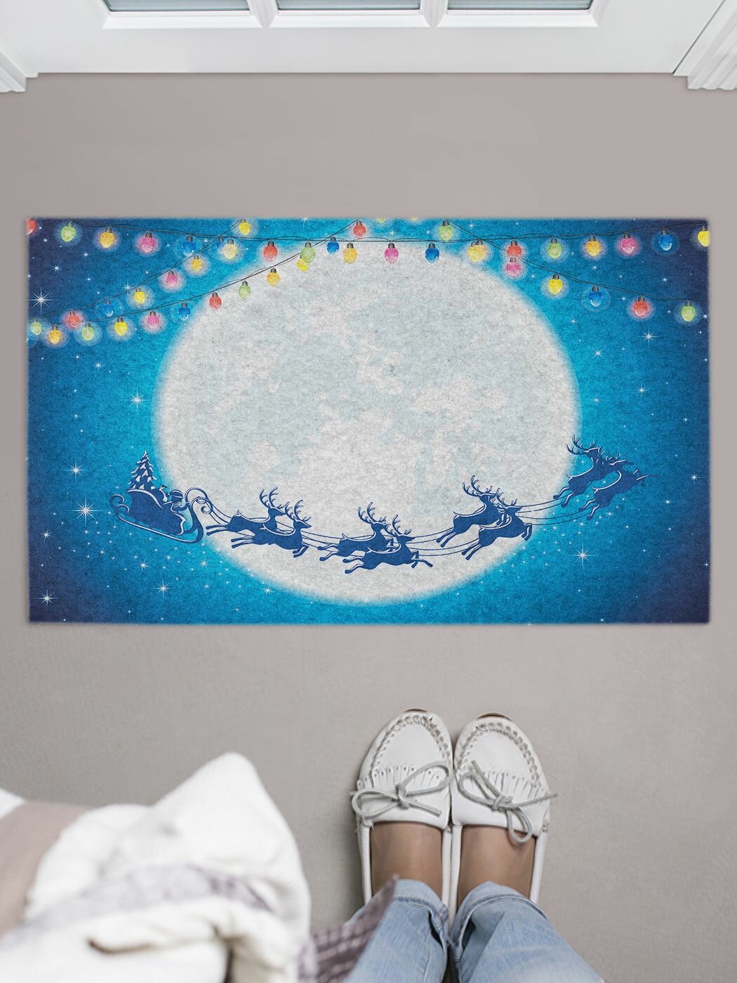 Коврик придверный в прихожую с принтом "Новогодняя сказка" 45 на 75 см , JoyArty, серия Новый год и Рождество