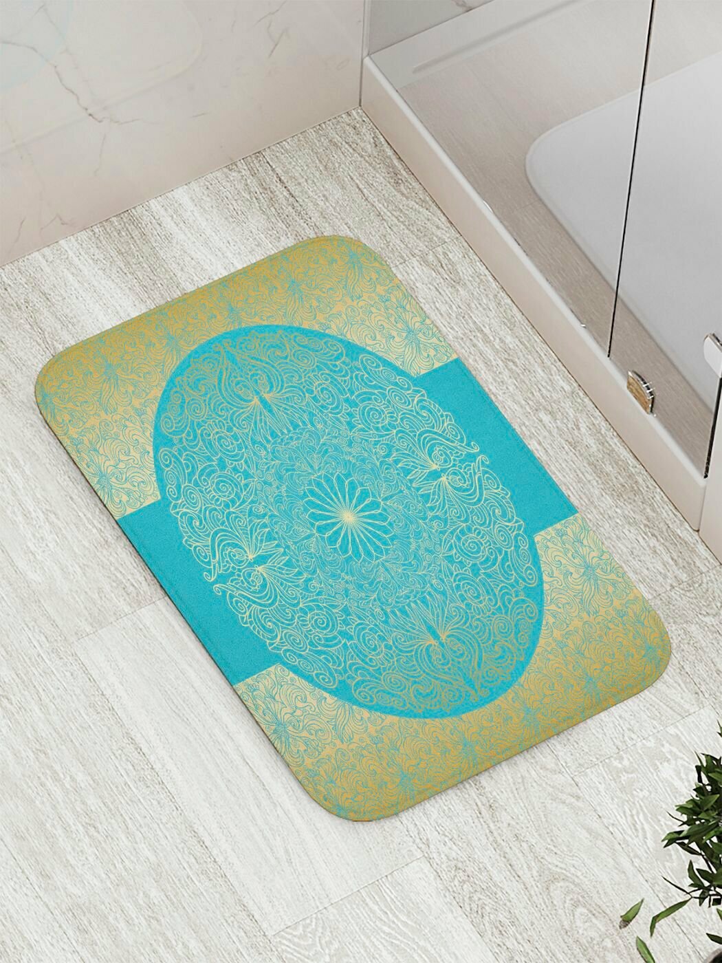 Коврик для ванной комнаты, туалета "Бирюзовые часы искусства" противоскользящий, 52х77 см, JoyArty
