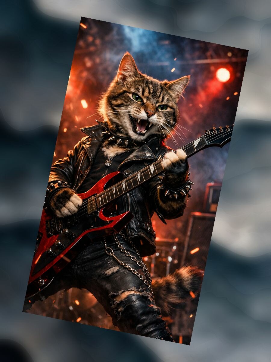 Постер "Кот-рокер", 29.7х42см, А3, глянцевый