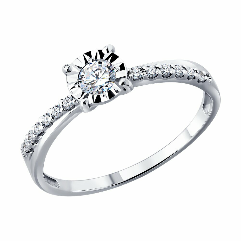 Кольцо, белое золото, 585 проба, бриллиант выращенный