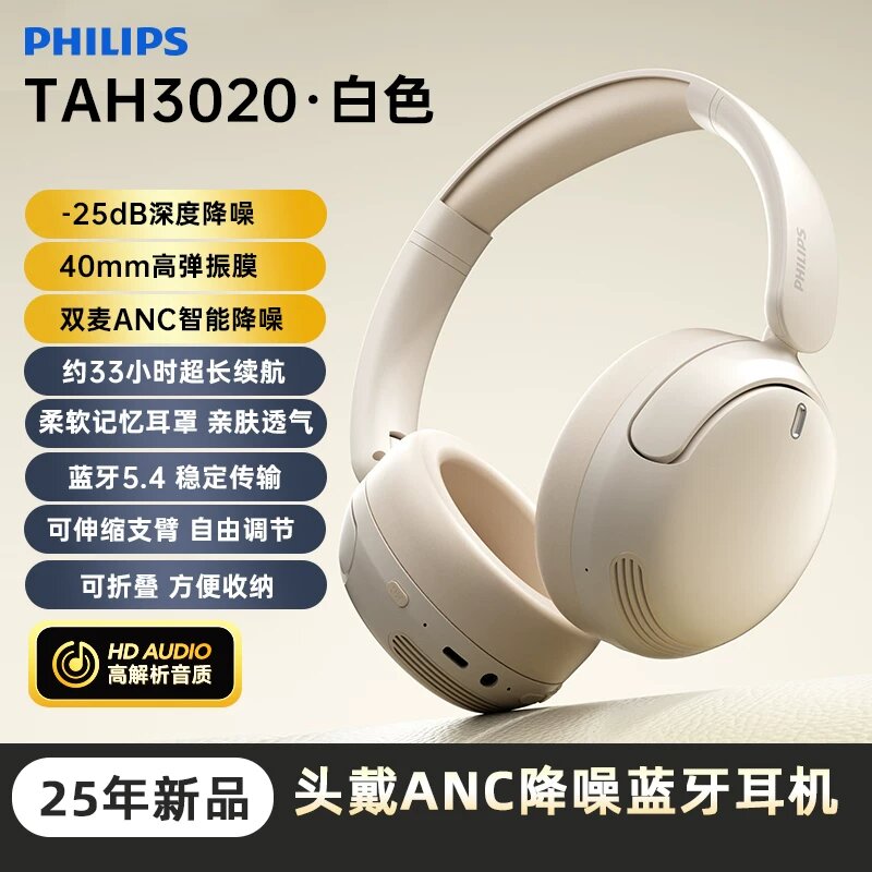 Philips TAH3020 накладные беспроводные наушники с шумоподавлением для компьютерных игр, белые