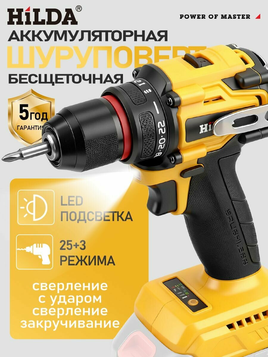 Шуруповерт аккумуляторный бесщеточный/ Дрель-шуруповерт (Батарея в комплект не входит)