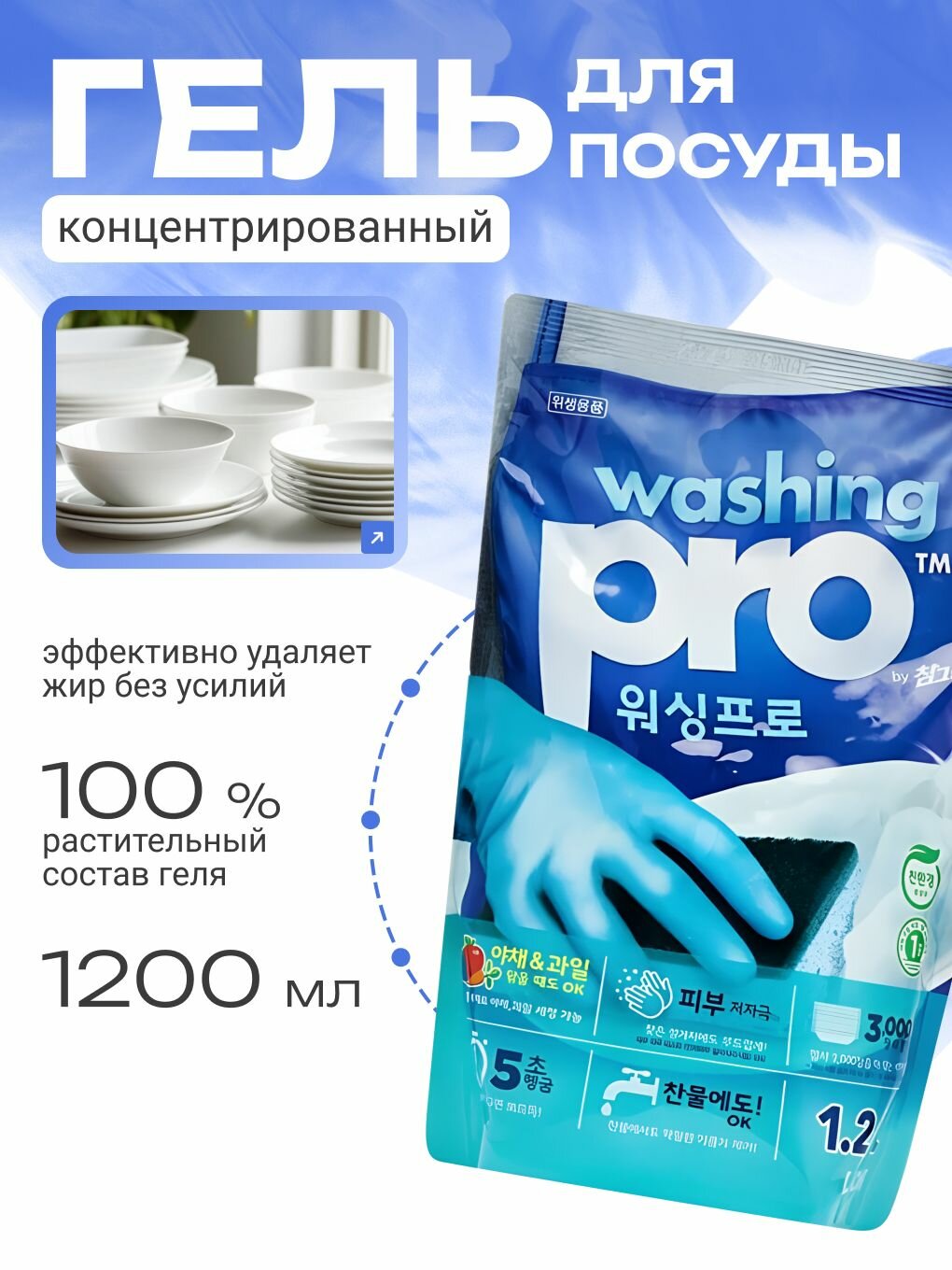 LION Средство для мытья посуды, концентрат (1200 мл)
