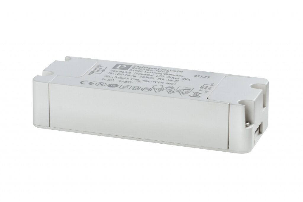 Трансформатор Paulmann LED Driver Для светодиодных светильников 700mA постоянного тока макс.9Вт 230В 24x41x119мм Белый Димм 97727.